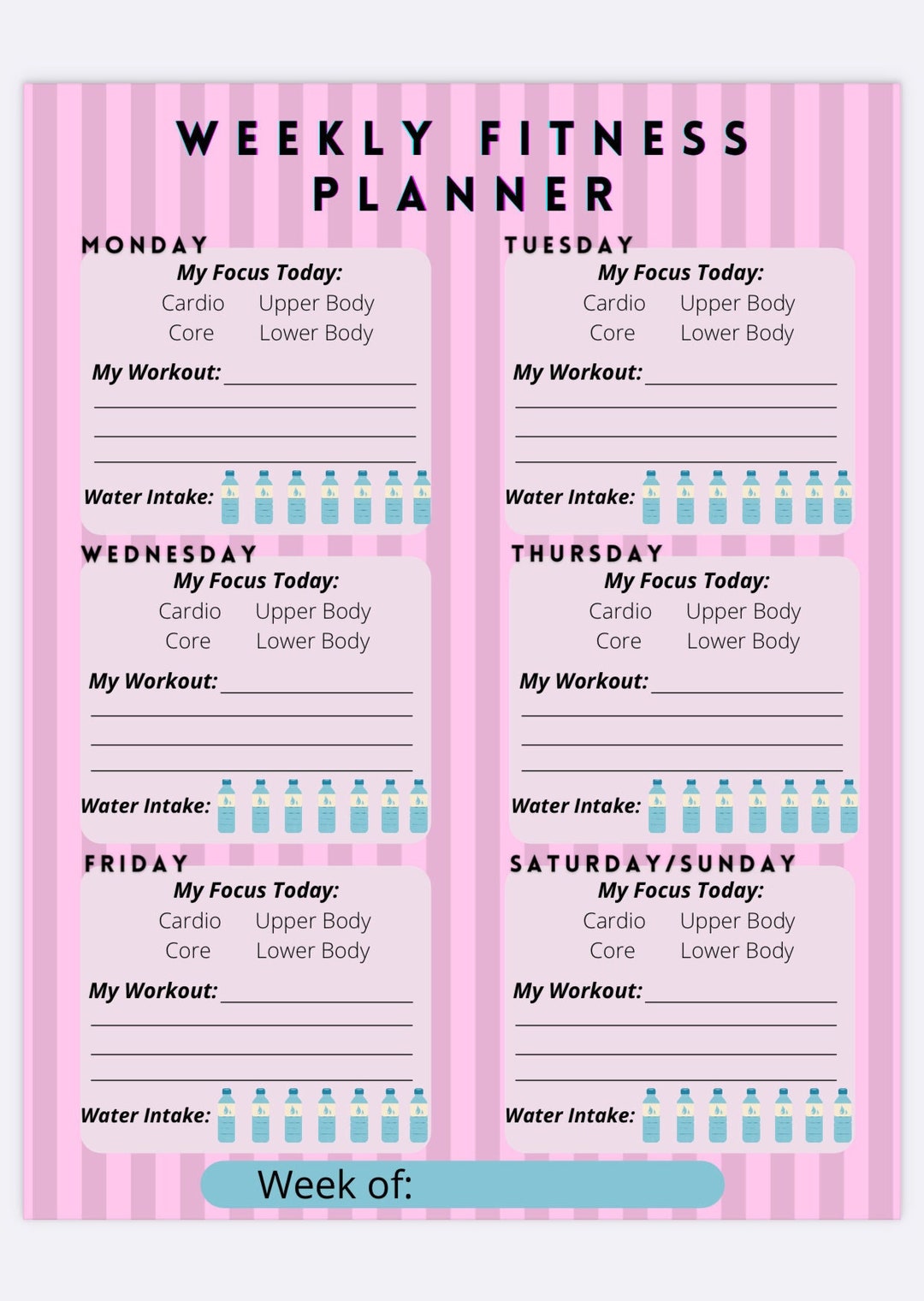 WEEKLY FITNESS PLANNER: Fitness Goals, Fitness Planner, Workout Planner ...
