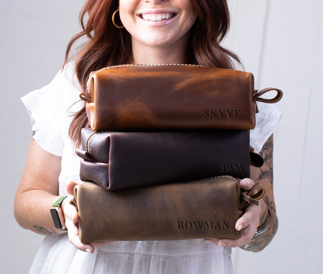 Personalized Leather Dopp Kit Bag, Mens Leather Toiletry Bag, Mens Dopp ...