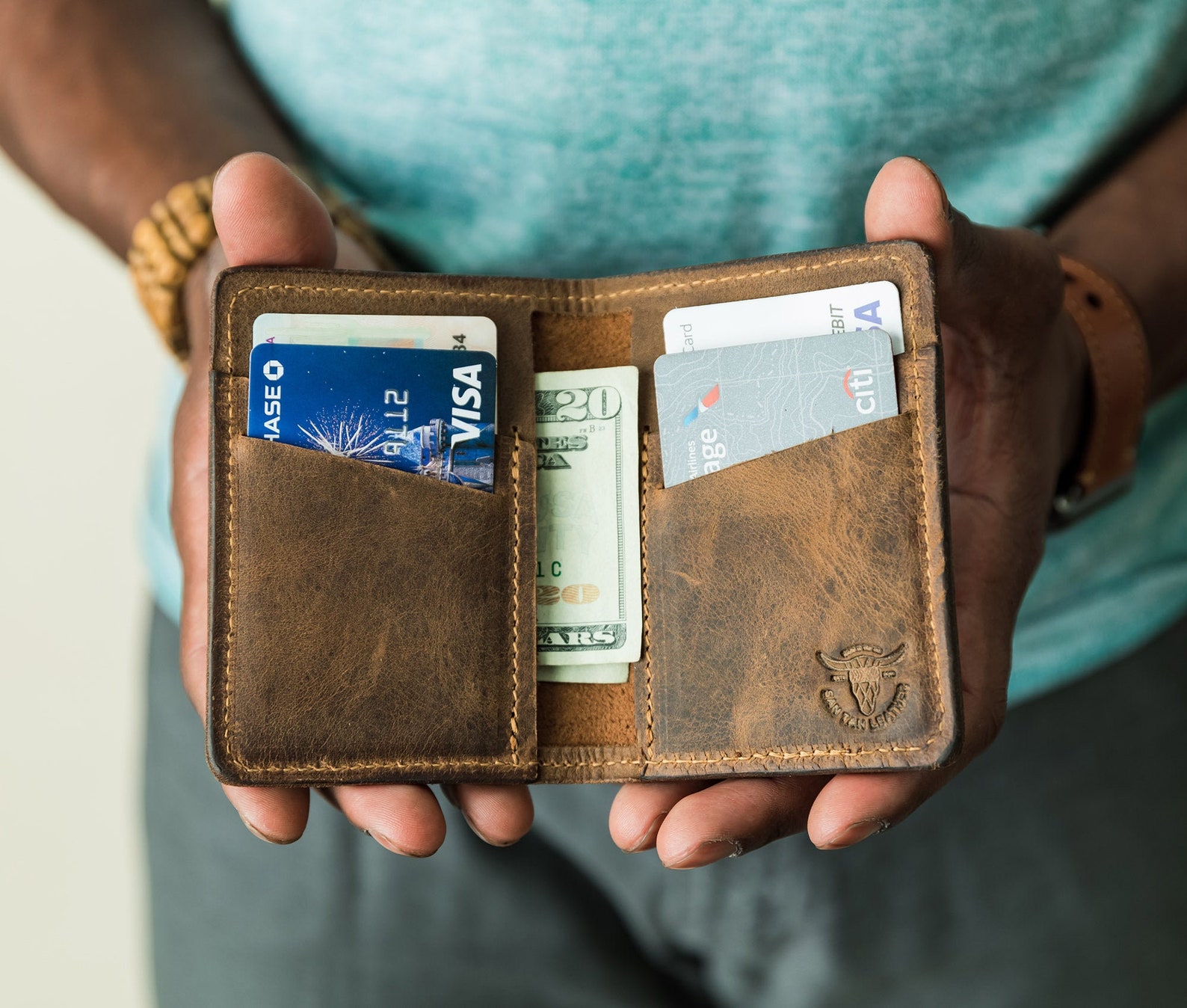 Mens Slim Front Pocket Wallet, Personalized Bifold Cards Wallet, Slim ...