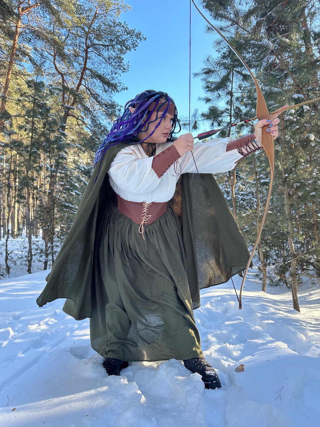 Ren Faire "the Winter Warden" Set - Olive Linen Cloak & Skirt, Leather ...