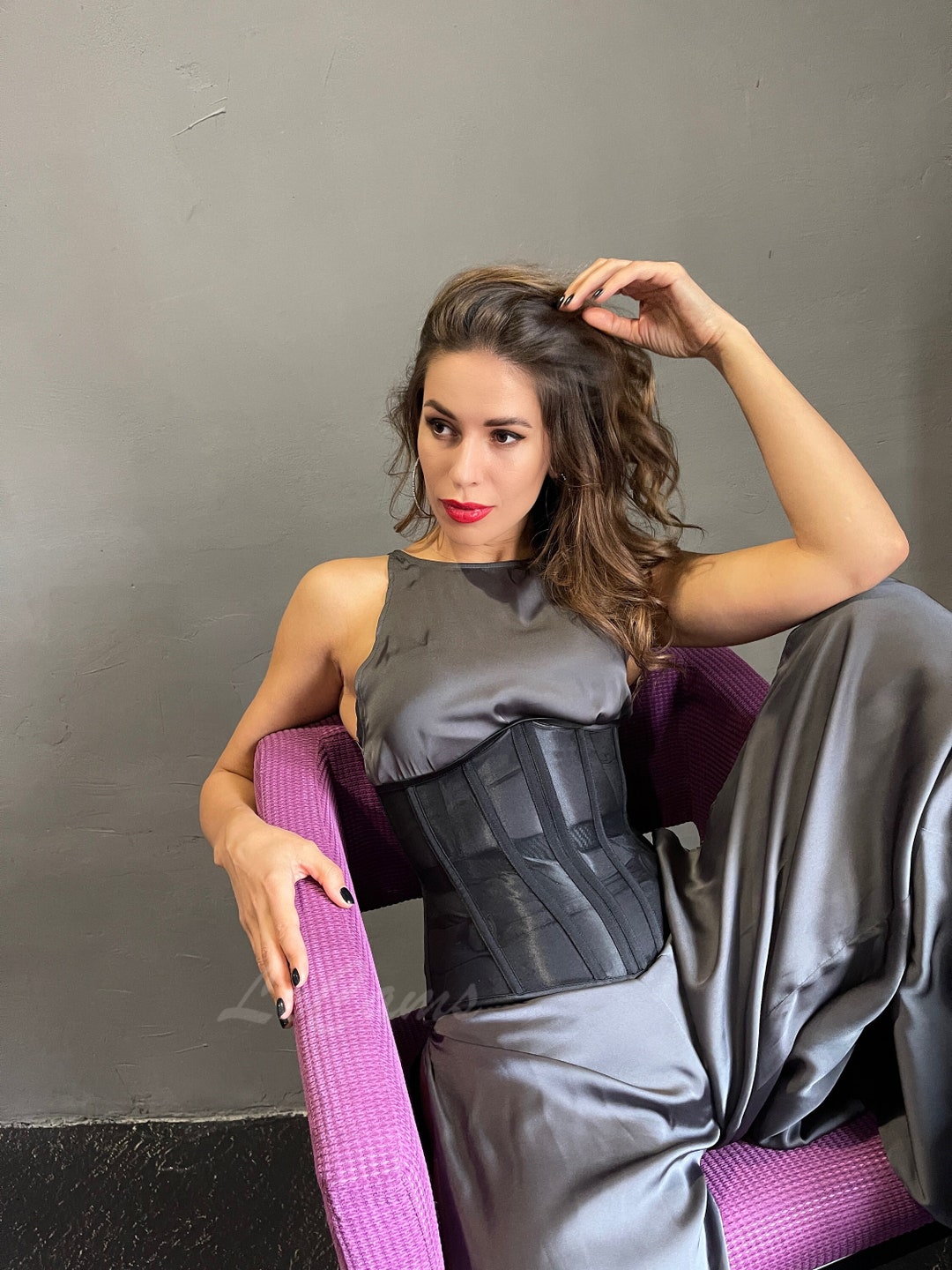 Transparent Corset Mesh Waist Trainer Underbust Steel Boned Handmade ...