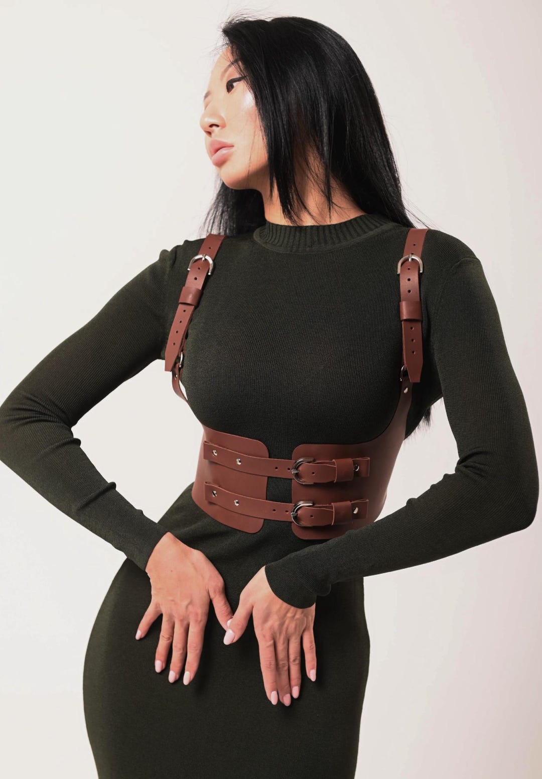 Leather Corset Harness: Wide Belt, Back Lacing Corset - Etsy