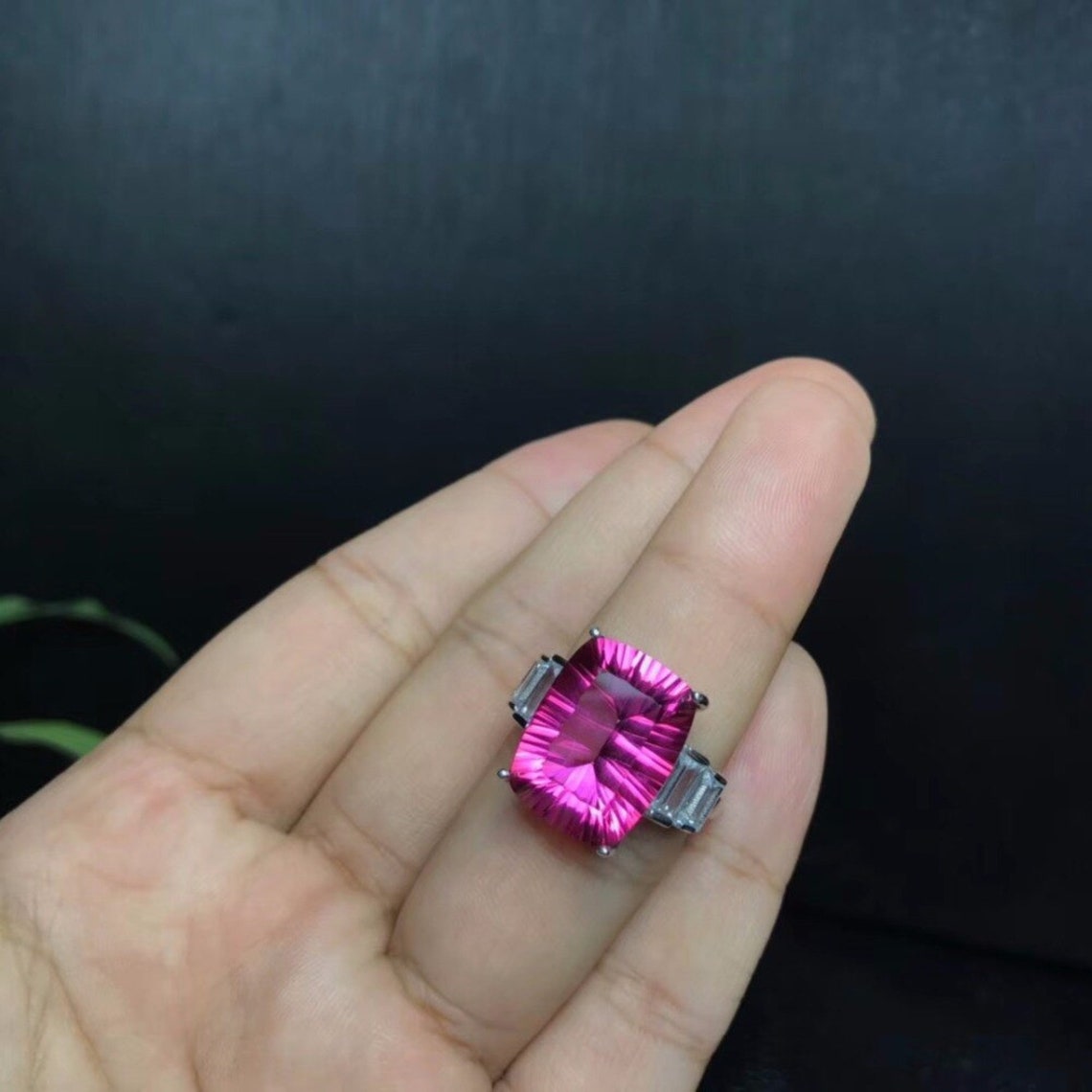 Firework Cut 8ct Pink Topaz Solitaire Engagement Ring 925 | Etsy