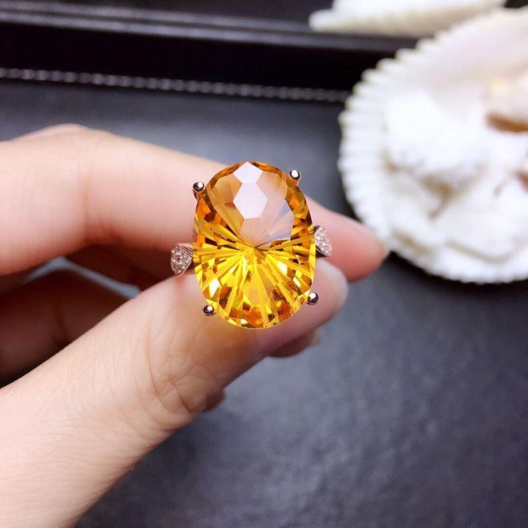 Natural Citrine Firework Cut Oval Gemstones Rose Gold Plated Solid 925 ...