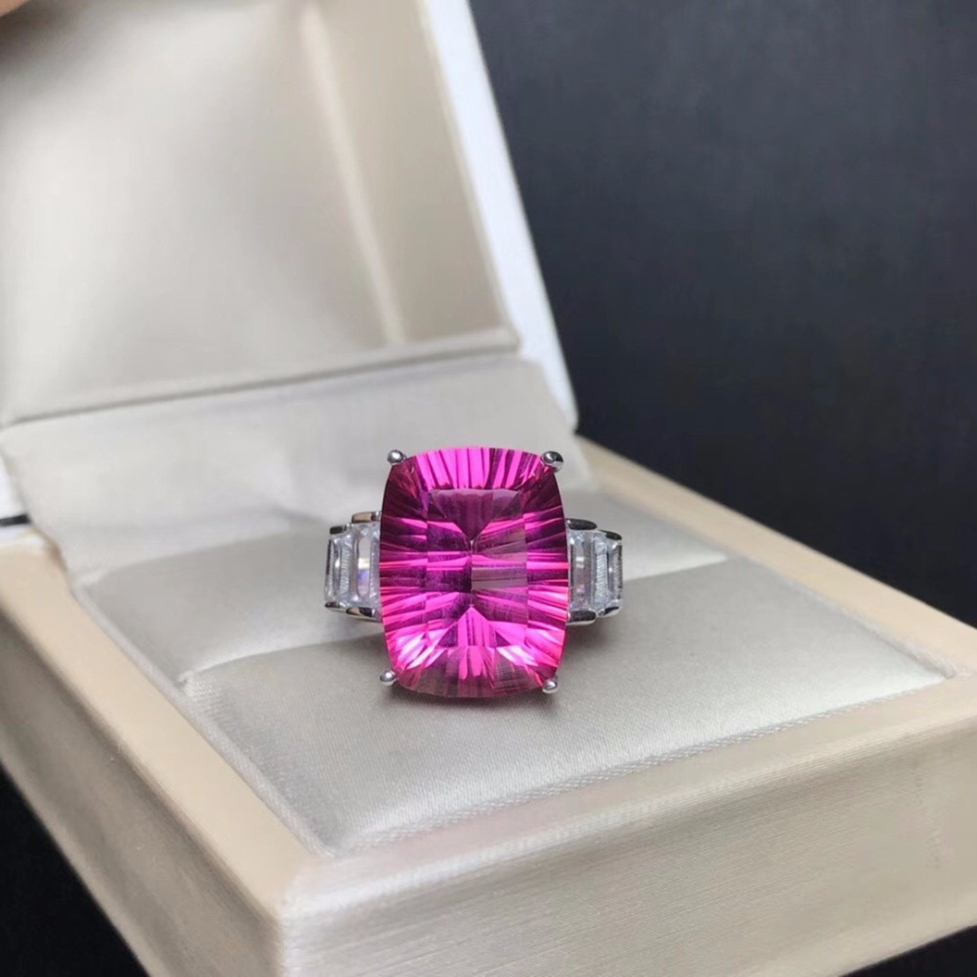 Firework Cut 8ct Pink Topaz Solitaire Engagement Ring 925 | Etsy