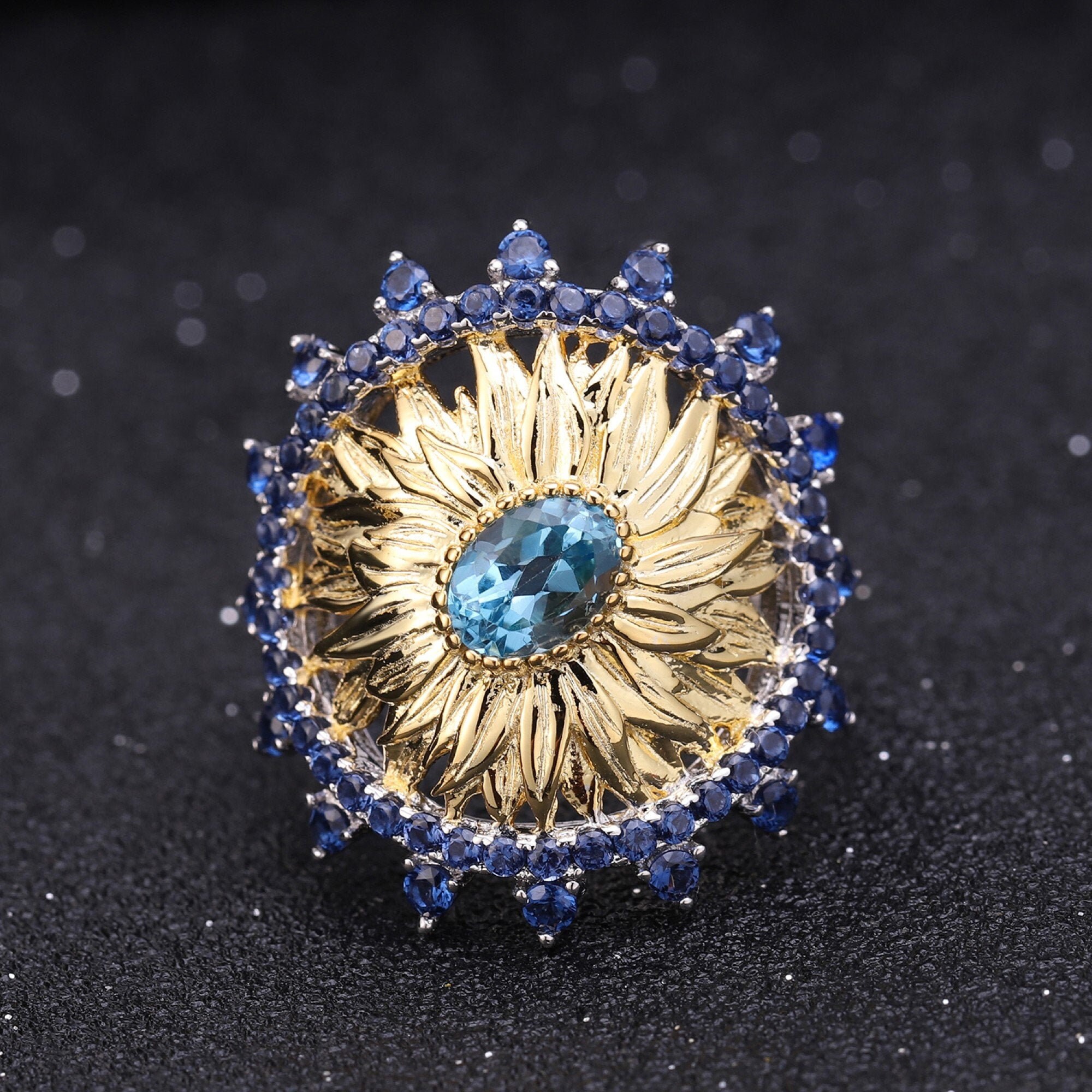 Sunflower Ring for Women Unique Flower Vintage Ring Blue | Etsy