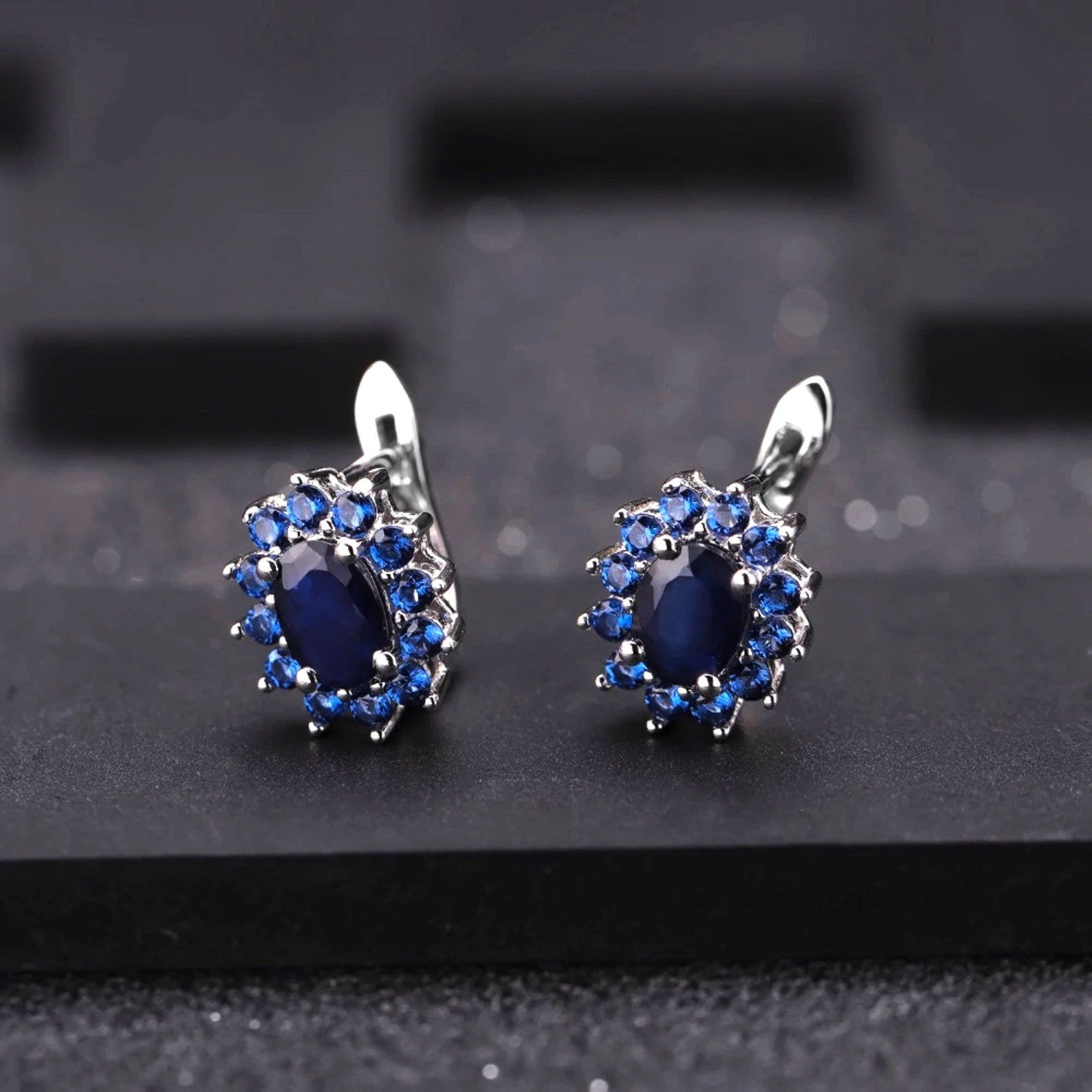 Natural Blue Sapphire Stud Earrings Genuine 925 Sterling | Etsy