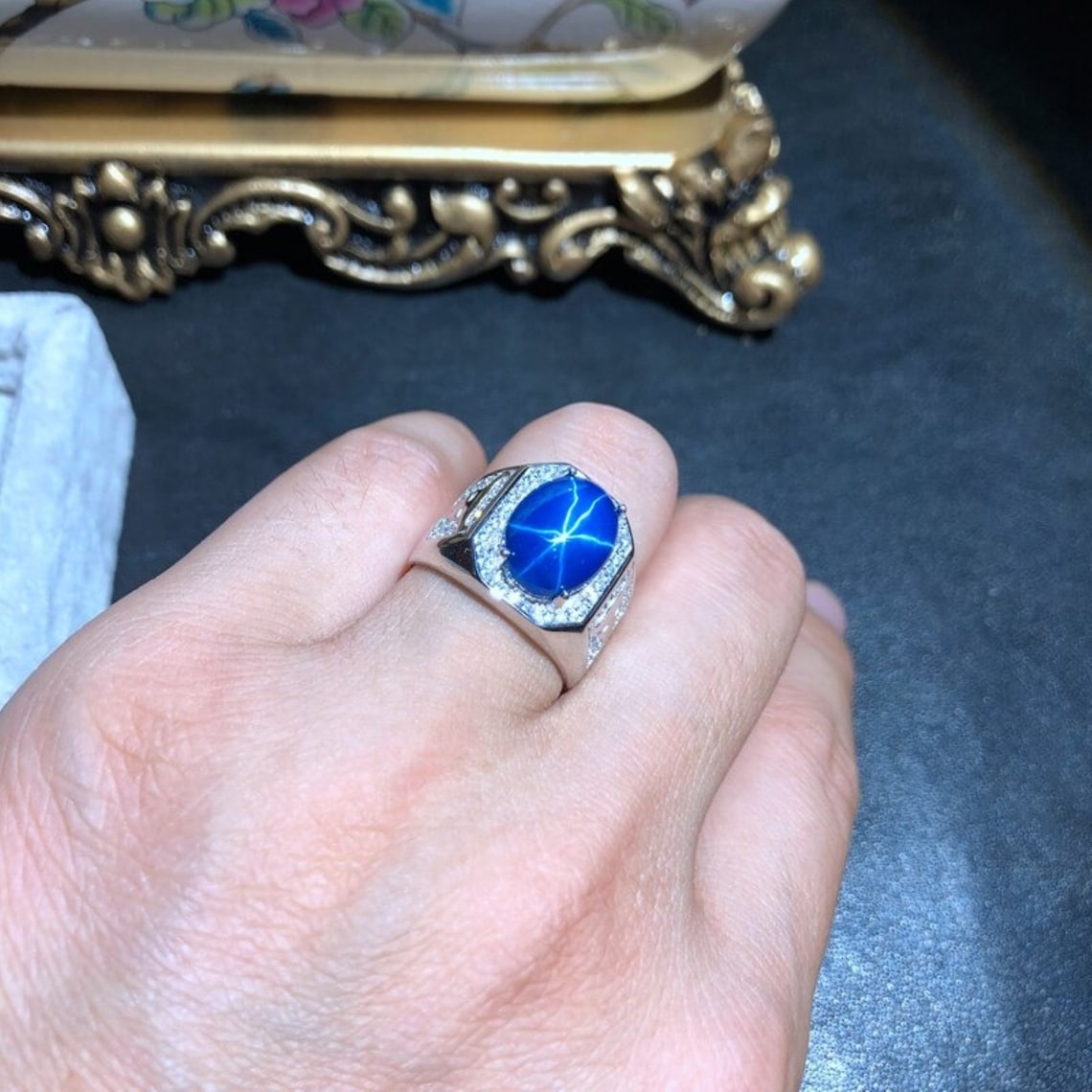 Genuine Star Sapphire Ring Men Mens Wedding Ring 925 - Etsy