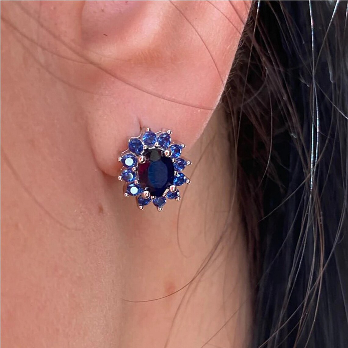 Natural Blue Sapphire Stud Earrings Genuine 925 Sterling | Etsy