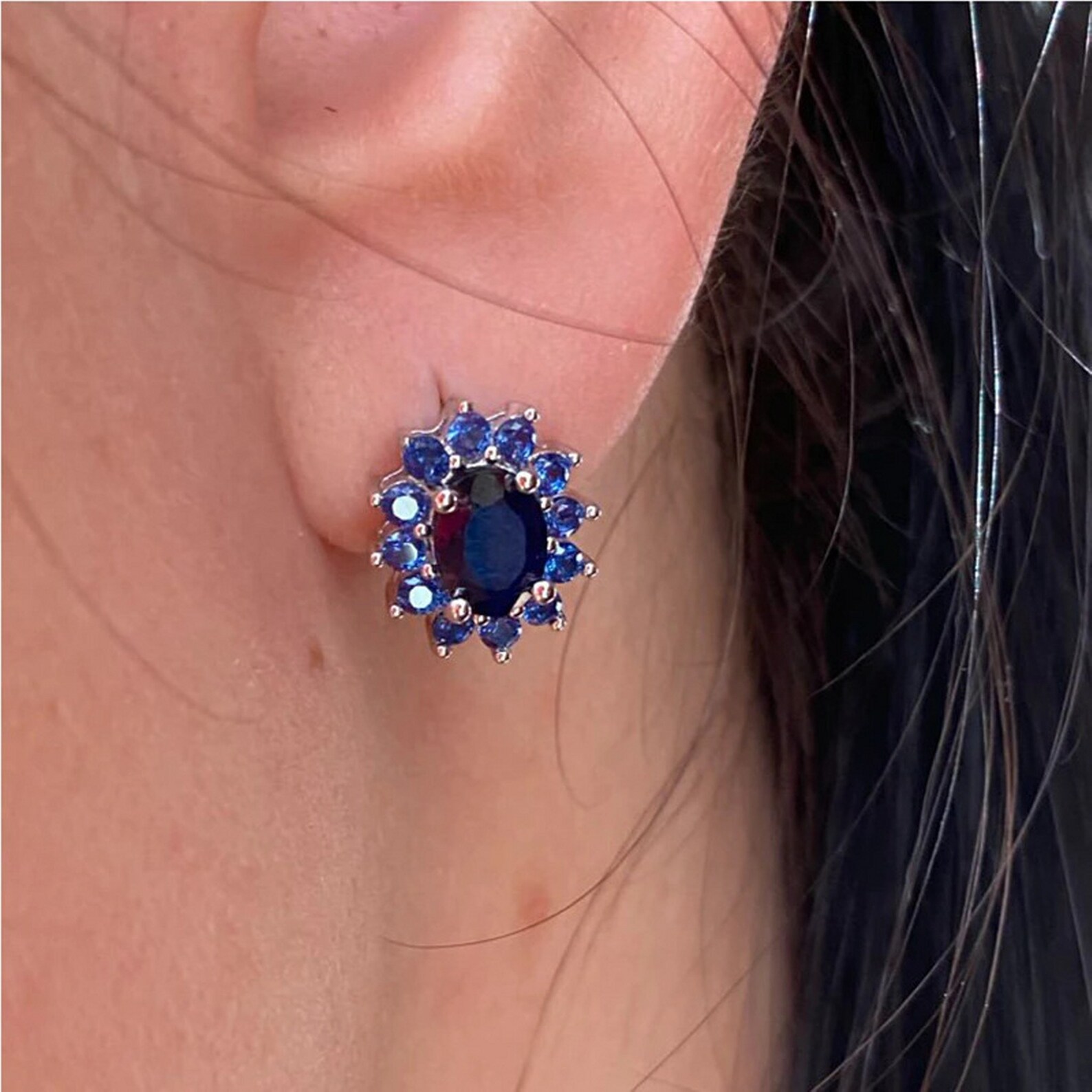 Natural Blue Sapphire Stud Earrings Genuine 925 Sterling | Etsy