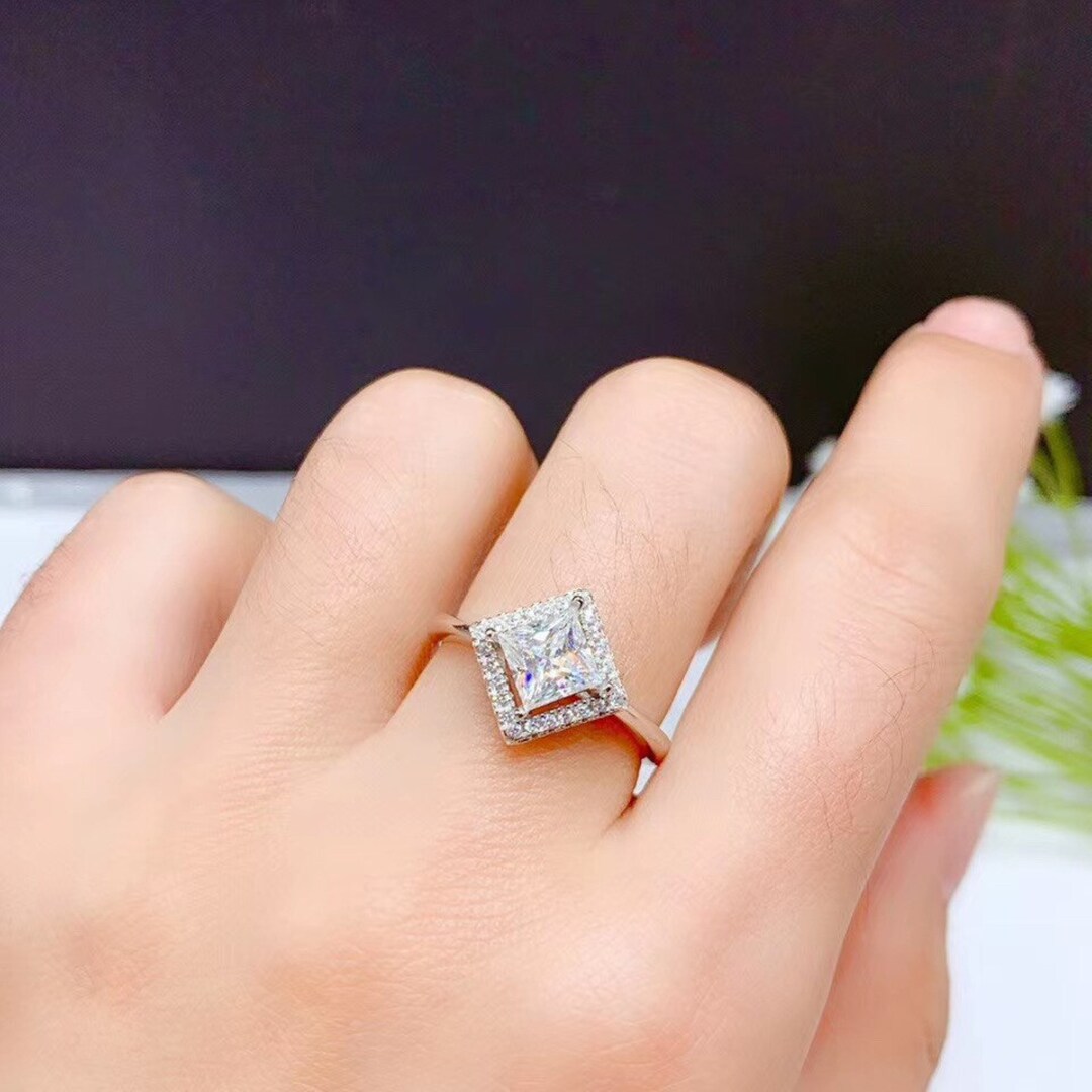 Moissanite Square Cut Engagement Ring for Women 1ct Wedding - Etsy