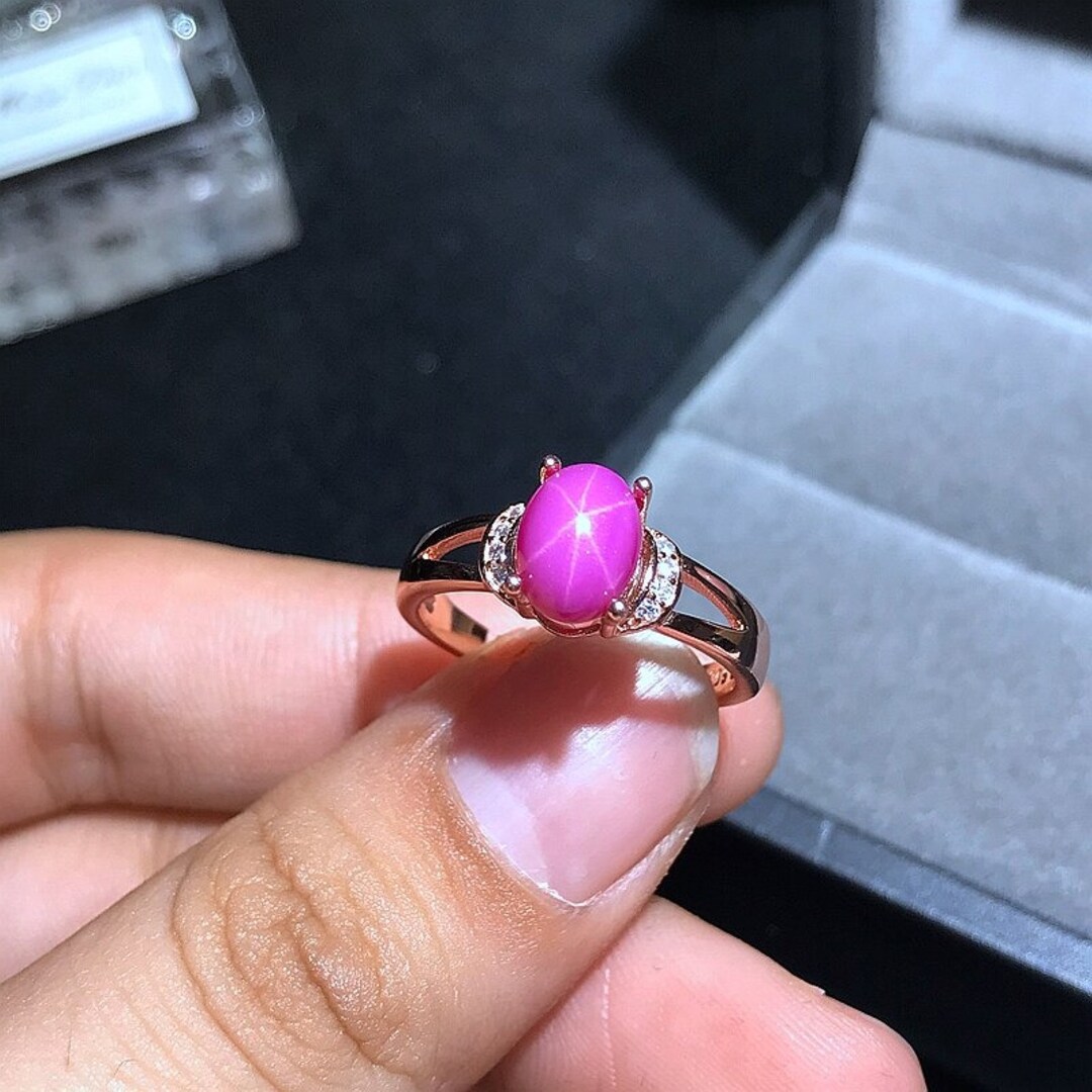 Adorable Pink Star Ruby Ring, 18K Rose Gold Plated Engagement Rings for Women, Birthstone Rings ...