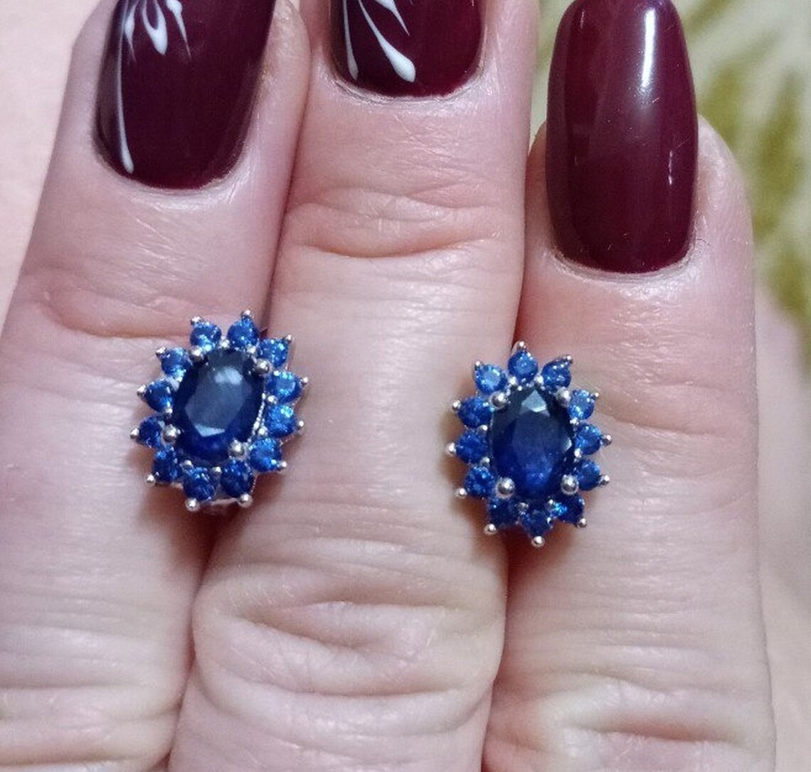 Natural Blue Sapphire Stud Earrings Genuine 925 Sterling | Etsy