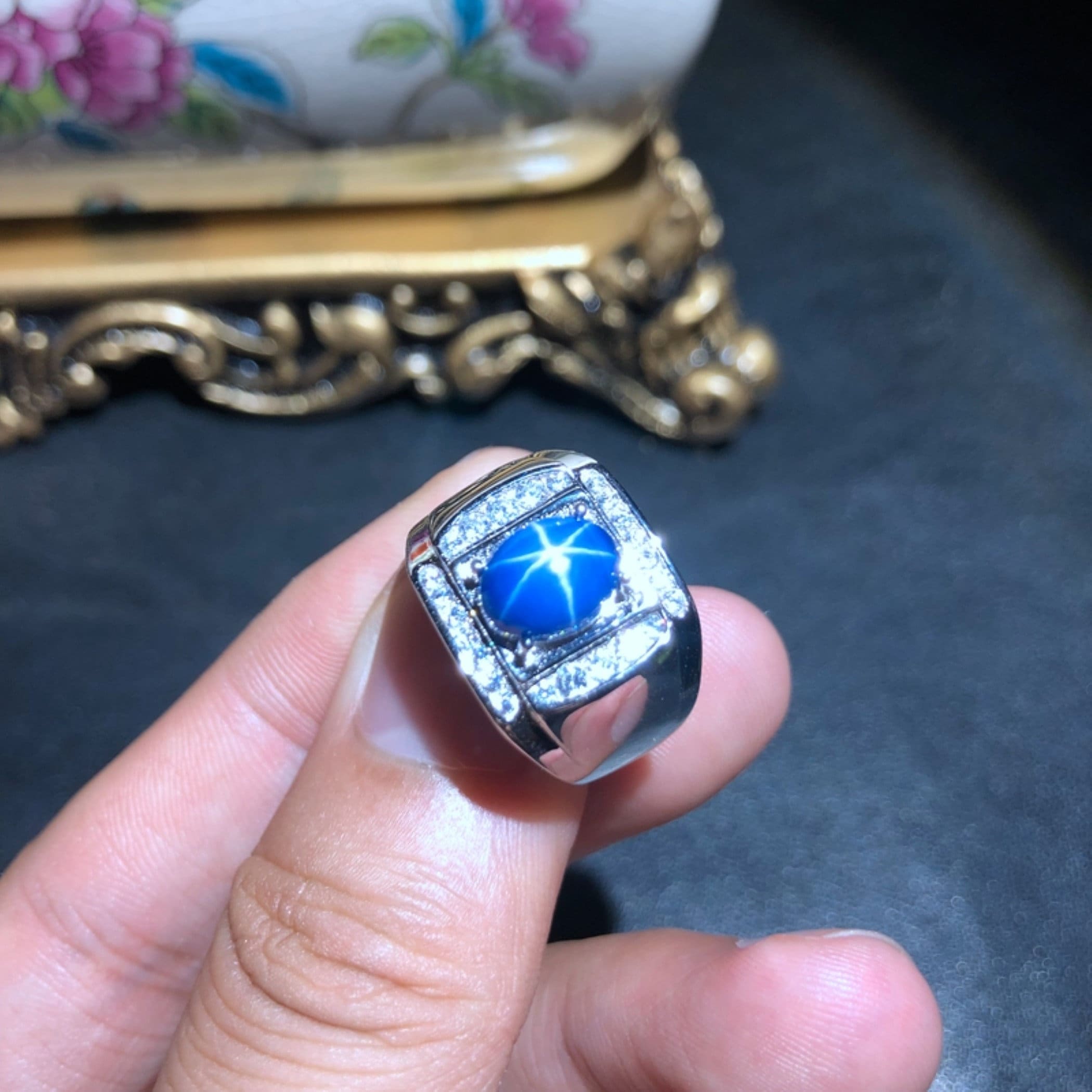 Natural Blue Star Sapphire Engagement Rings for Men 7x9mm - Etsy