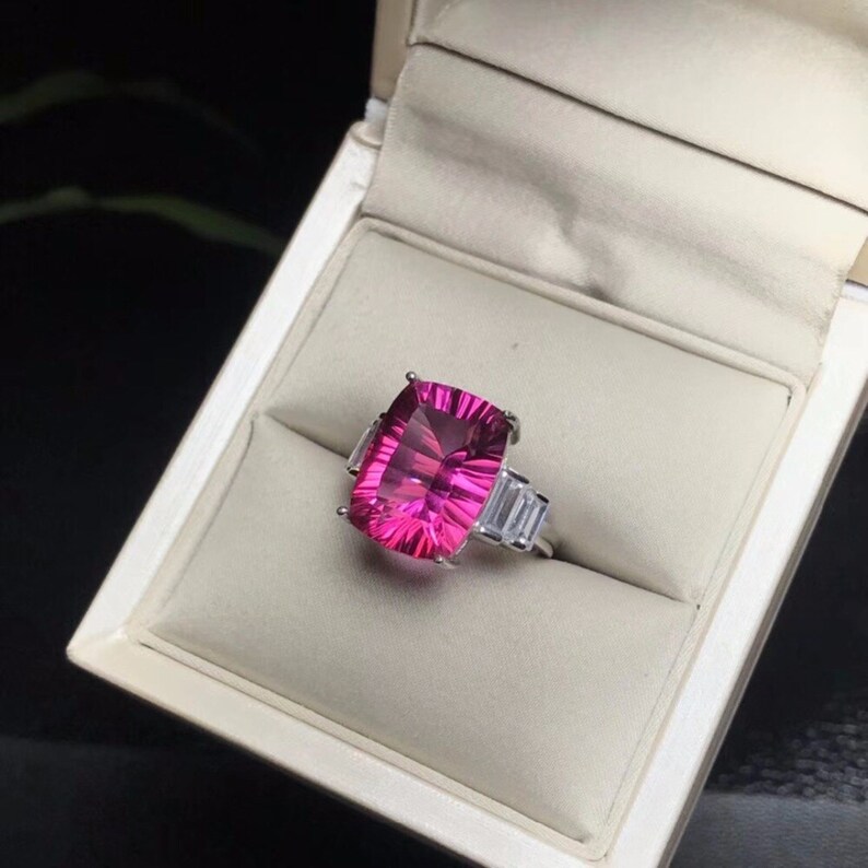 Firework Cut 8ct Pink Topaz Solitaire Engagement Ring 925 | Etsy