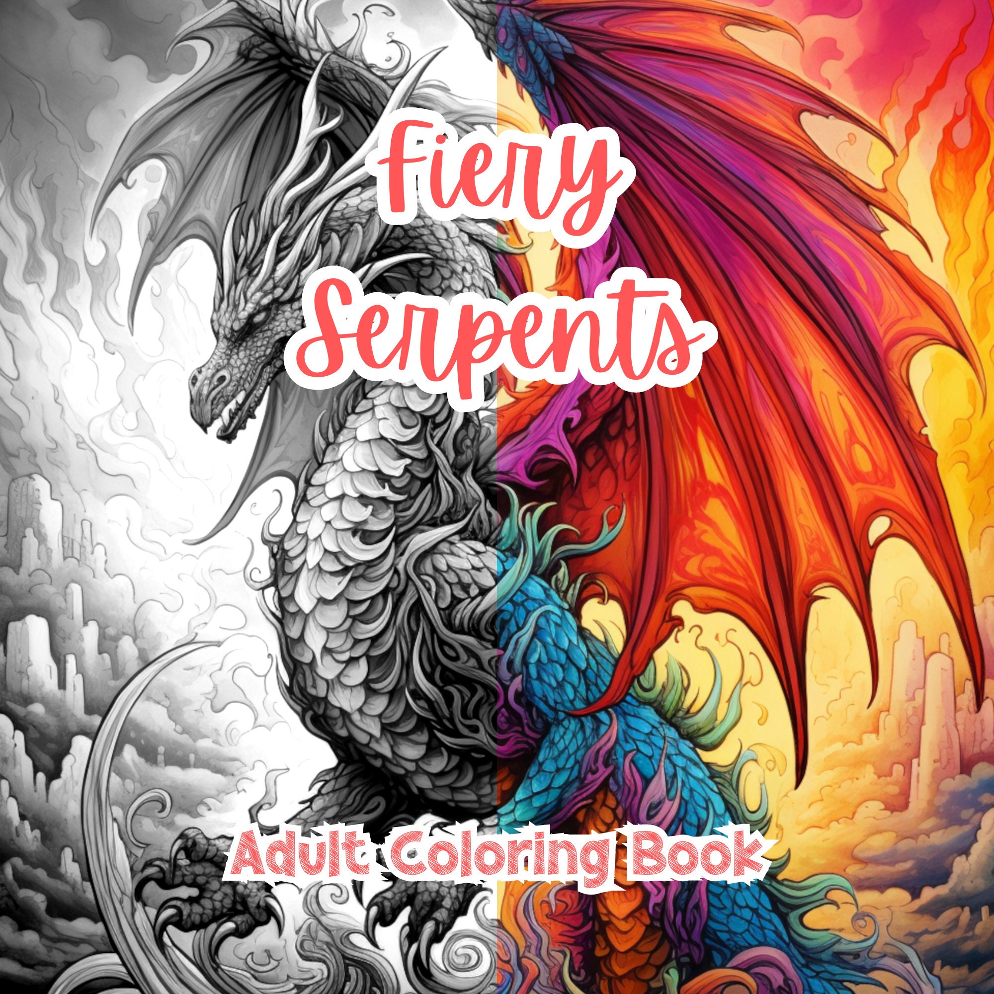 Fiery Serpents Mandala Coloring Pages for Adults Coloring Book for ...