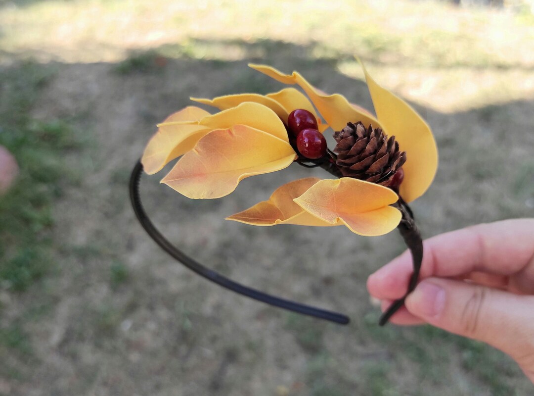Autumn Headband Fall Leaves Tiara With Branches, Berries and Pine Cone ...