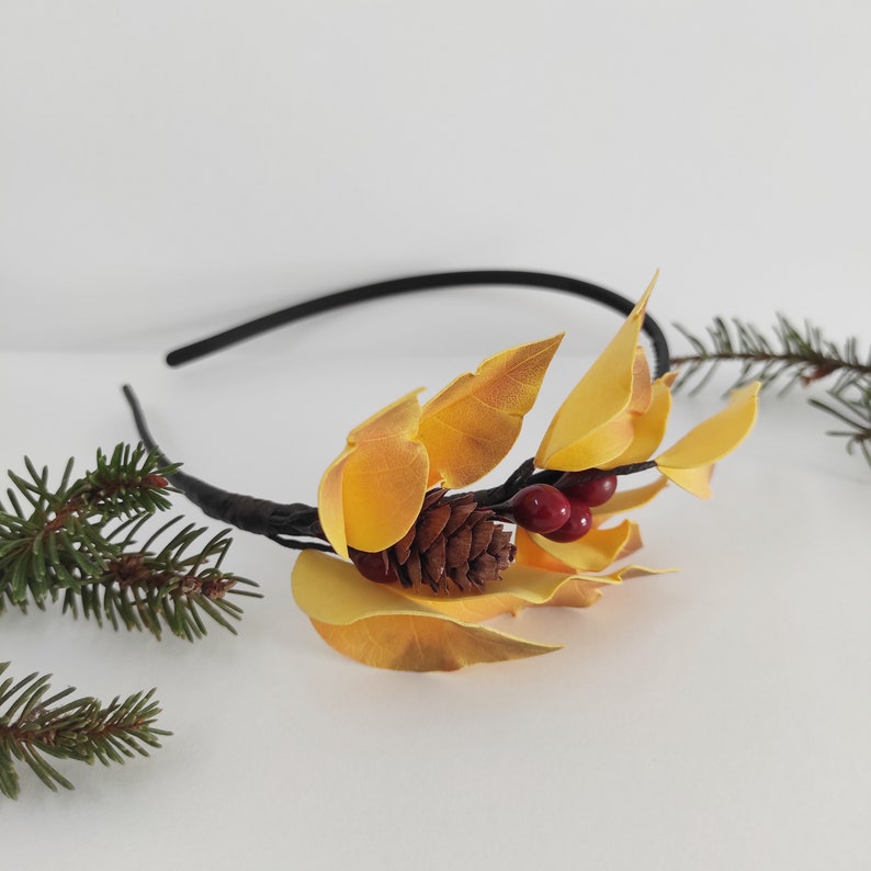 Autumn Headband Fall Leaves Tiara With Branches, Berries and Pine Cone ...