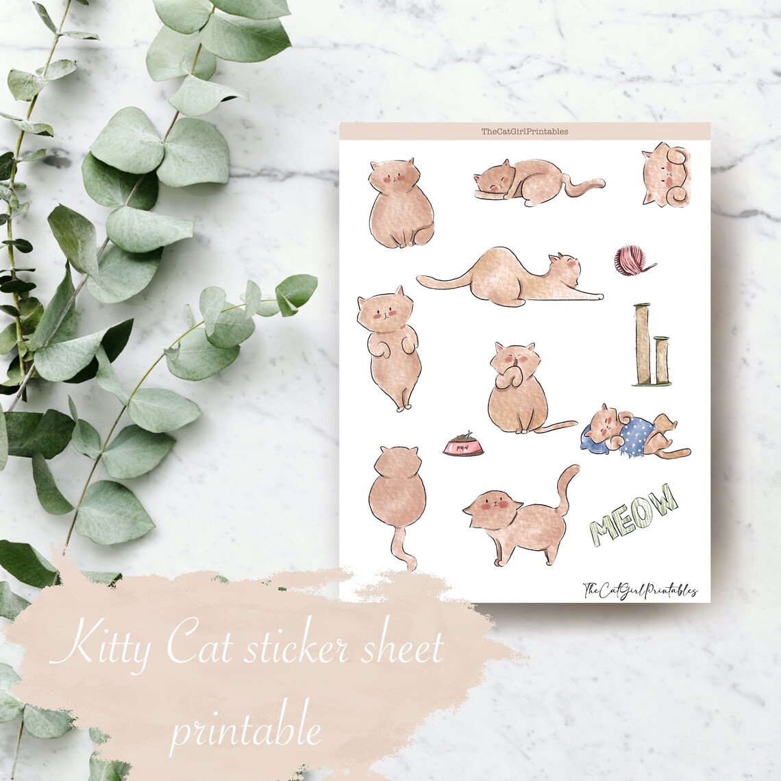 Printable cat sticker sheet /bullet journal cat sticker / | Etsy
