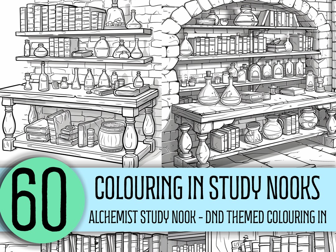 60 Cute Alchemist Study Nook Coloring-in | Dnd Themed Coloring-in ...