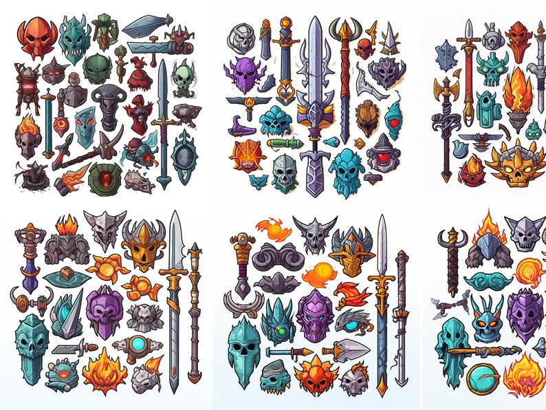 Set of 100 Cartoon Weapon Stickers for Goodnotes - Dungeons & Dragons ...