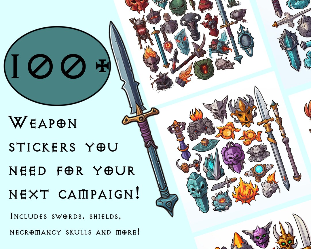 Set of 100 Cartoon Weapon Stickers for Goodnotes - Dungeons & Dragons ...
