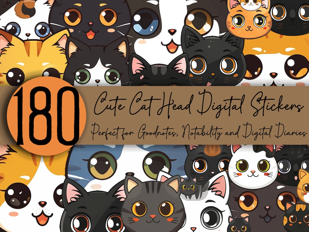 Cute Cate Head Stickers | Good Notes | Notability | Kawaii Cats - Etsy