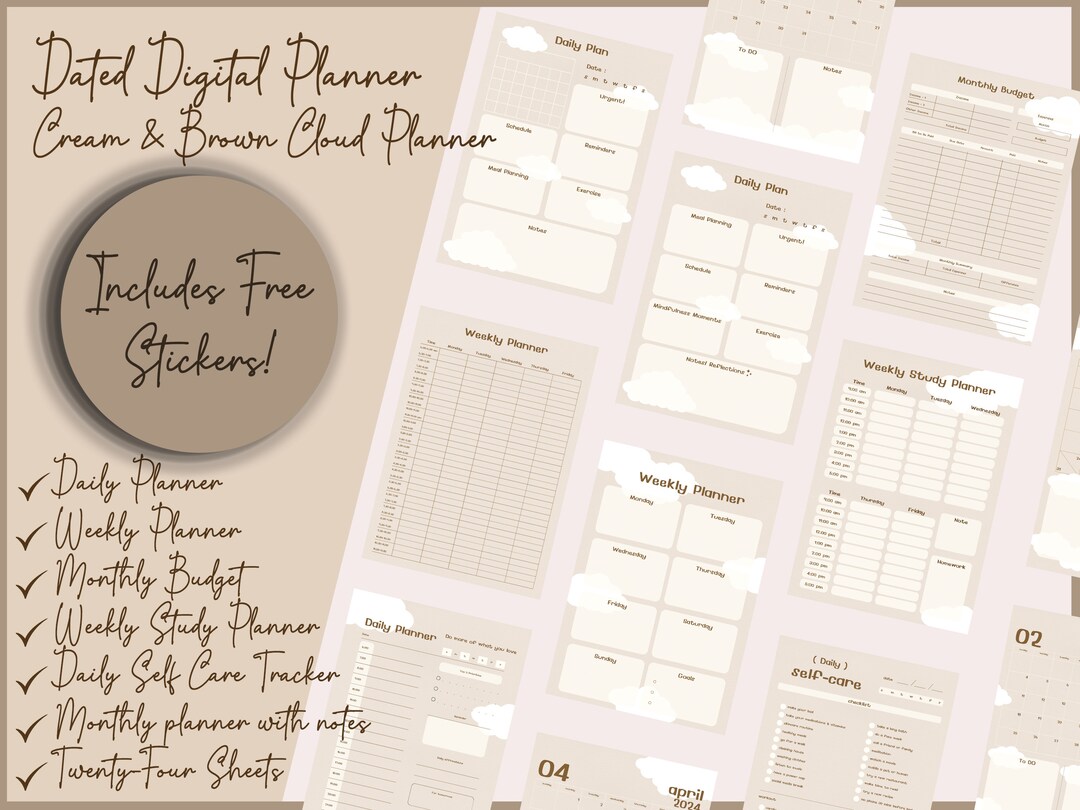 Brown and Cream Cloud Planner | Daily Plans | Weekly Plans | Monthly ...