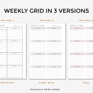 Undated Weekly Grid Planner Printable, Weekly Grid Printable, Weekly ...
