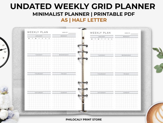 Undated Weekly Grid Planner Printable Weekly Grid Printable | Etsy