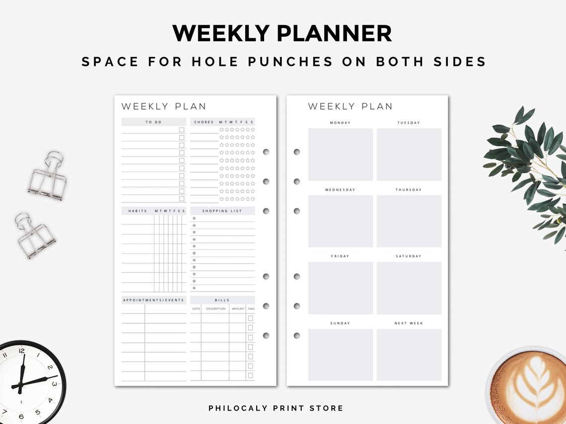 Personal Size Weekly Planner, Week on Two Pages Personal Size, Personal ...