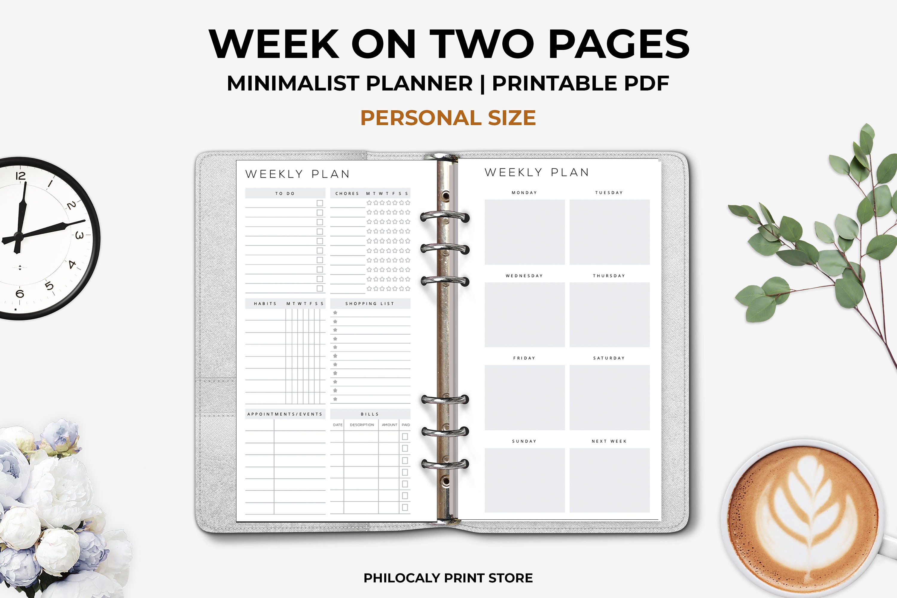 Personal Size Weekly Planner, Week on Two Pages Personal Size, Personal ...
