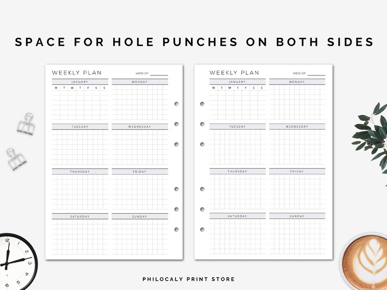 Undated Weekly Grid Planner Printable, Weekly Grid Printable, Weekly ...