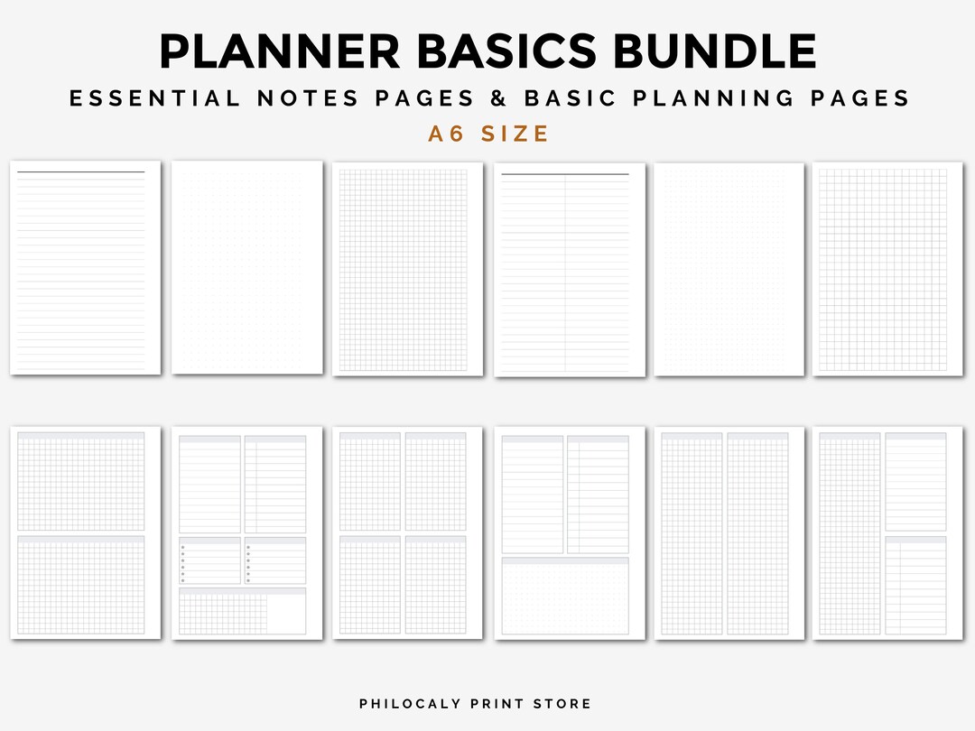 A6 Lined, Dot and Grid Printable Pages, Planner Basics A6, Printable ...