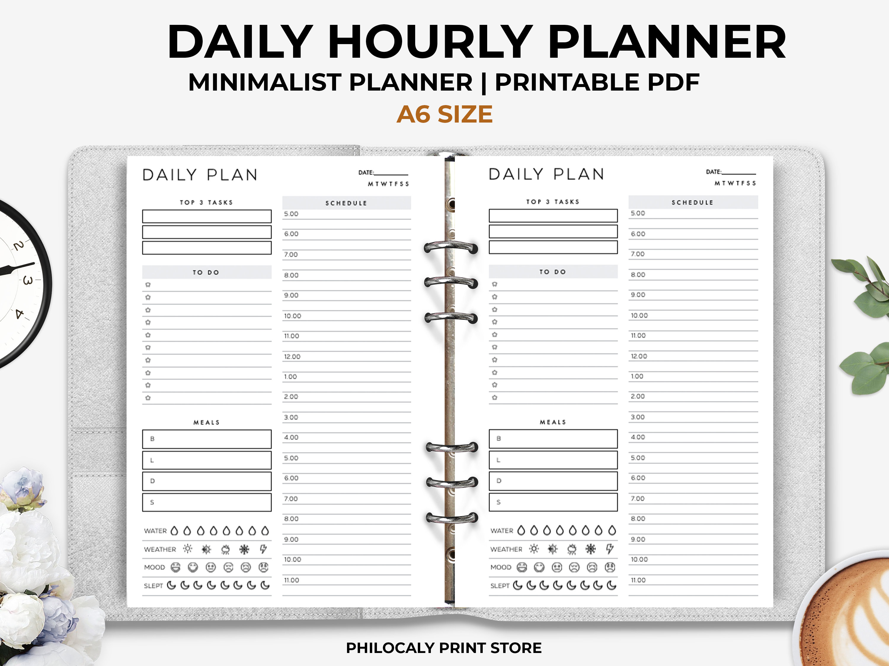 A6 Daily Hourly Planner Printable, A6 Daily Schedule, Undated Daily ...