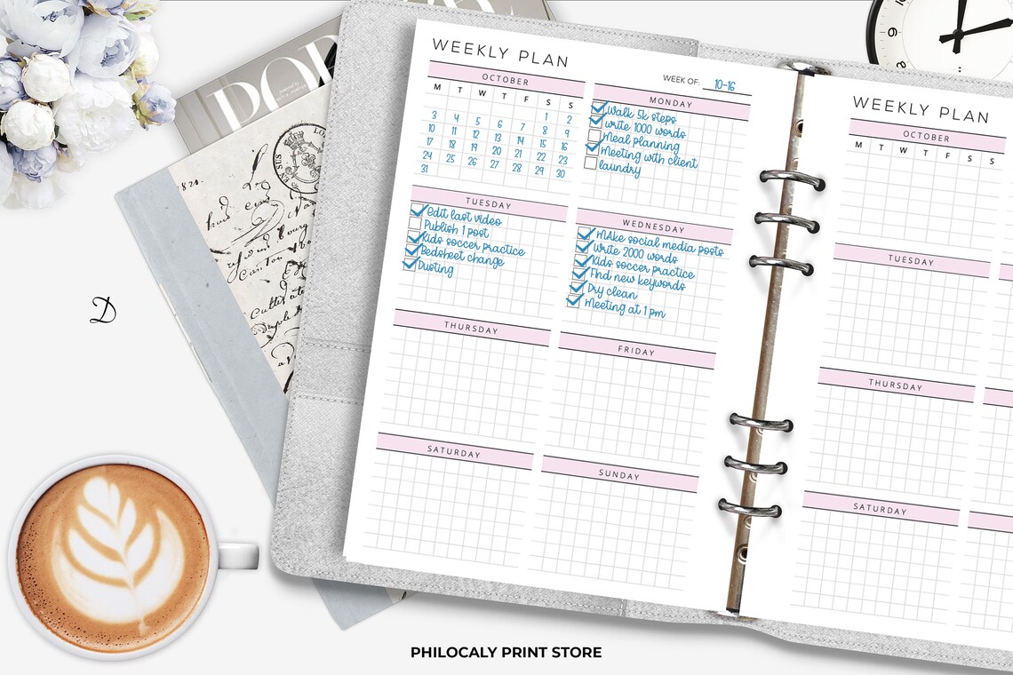 Undated Weekly Grid Planner Printable, Weekly Grid Printable, Weekly ...