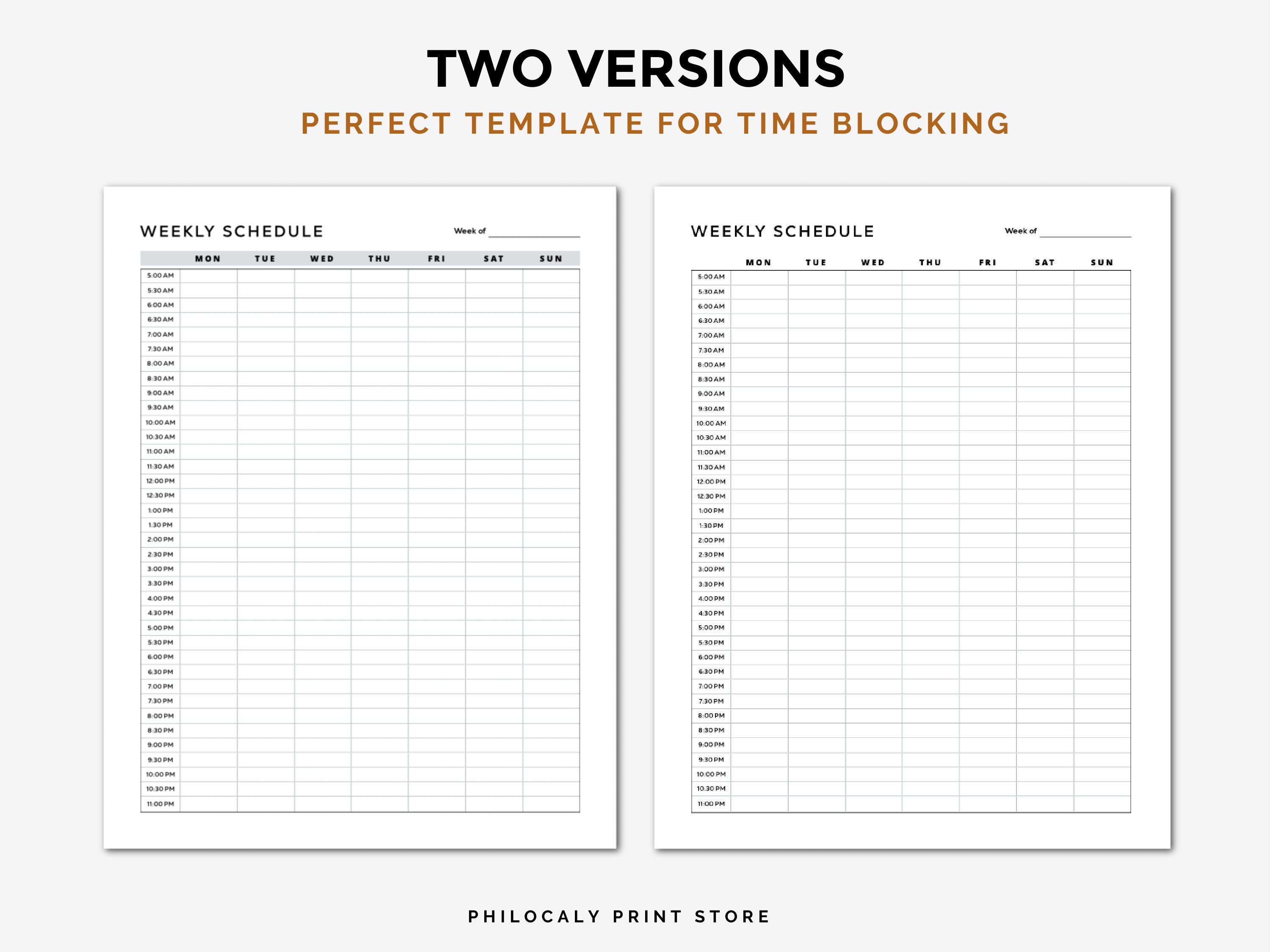 Half Hour Weekly Schedule, Printable Half Hour Planner, Weekly to Do ...