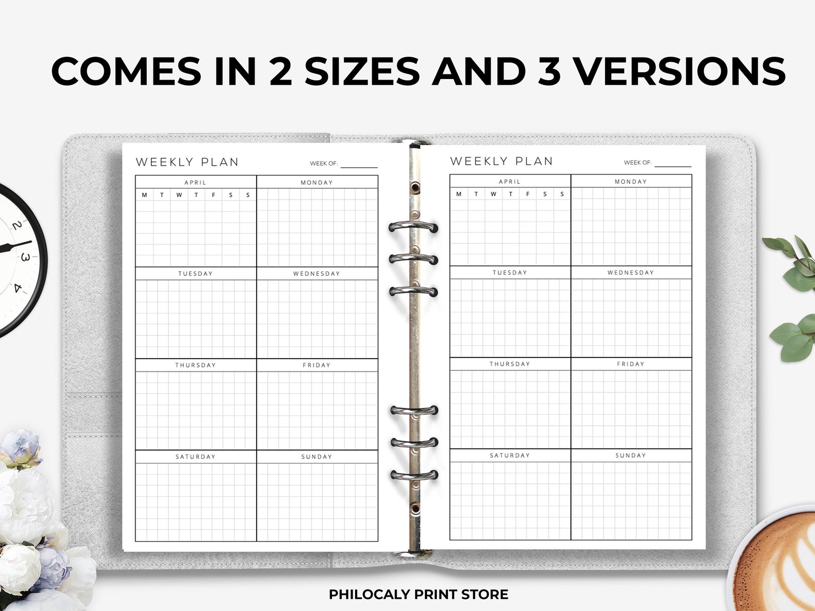 Undated Weekly Grid Planner Printable, Weekly Grid Printable, Weekly ...