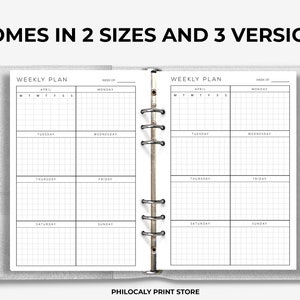 Undated Weekly Grid Planner Printable, Weekly Grid Printable, Weekly ...