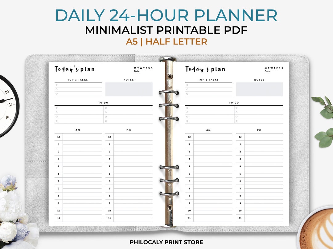 24-hour Daily Planner, Hourly Daily Planner, Daily Time Blocking ...