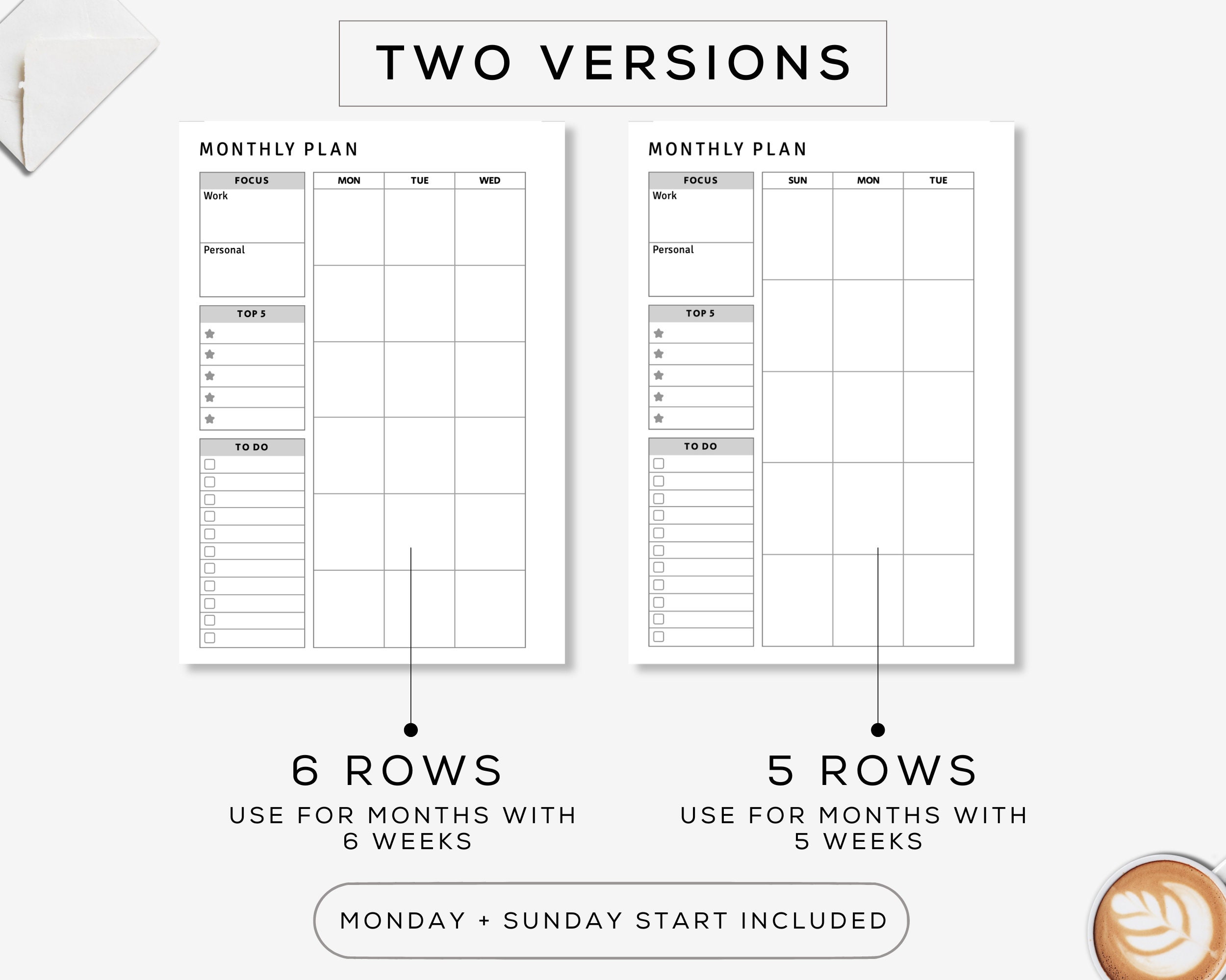 A6 Month on Two Pages, A6 Planner Inserts, Monthly Overview, Undated ...