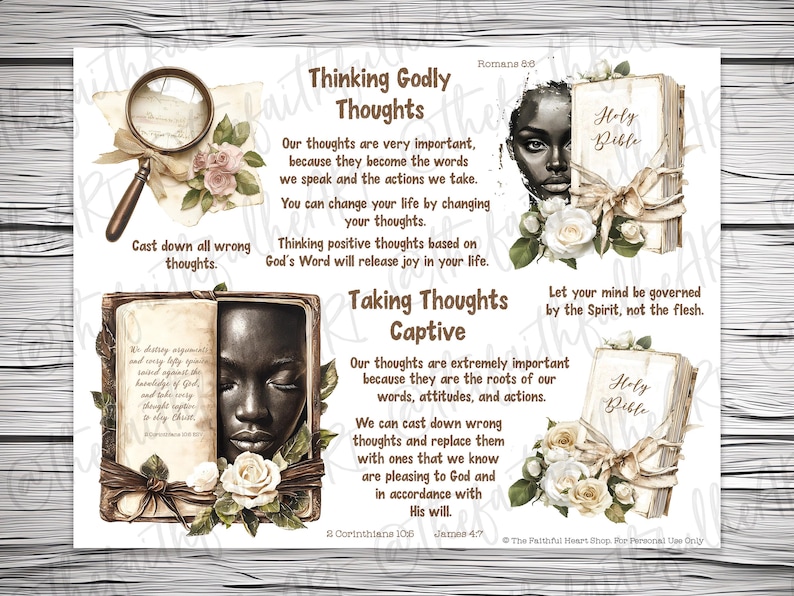 Thinking Godly Thoughts, Bible Journaling Stickers Printable, Faith ...