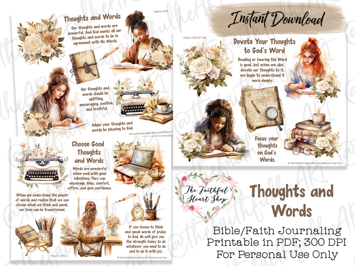 Thoughts and Words, Bible Journaling Stickers Printable, Faith, Bible ...