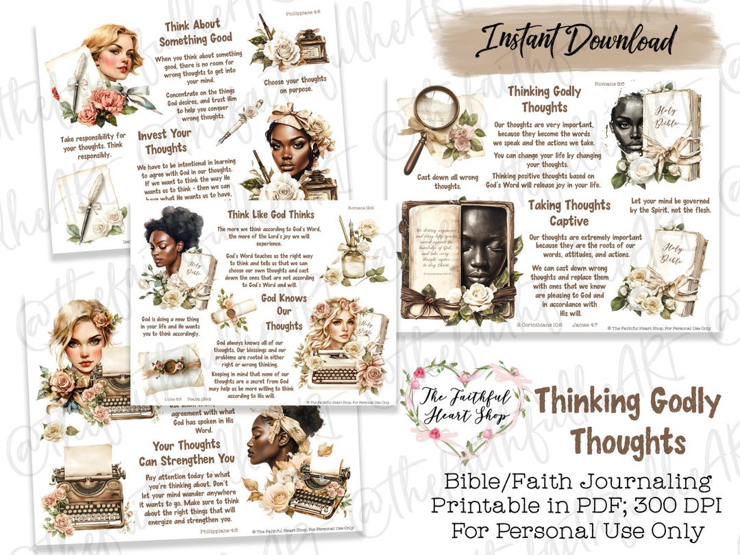 Thinking Godly Thoughts, Bible Journaling Stickers Printable, Faith ...