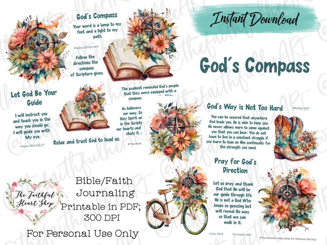 God's Compass, Bible Journaling Stickers Printable, Christian Faith ...