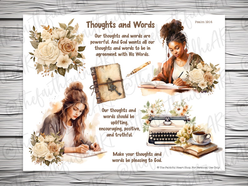 Thoughts and Words, Bible Journaling Stickers Printable, Faith, Bible ...
