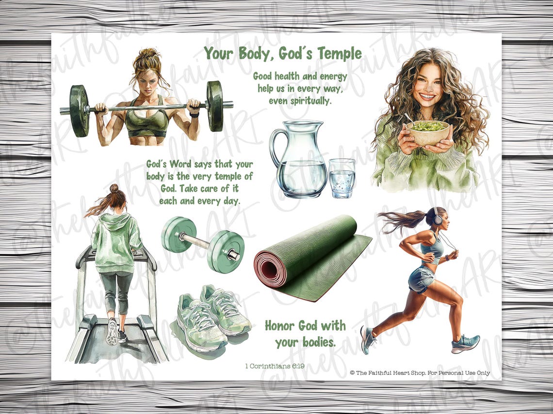 Your Body, God's Temple, Bible Journaling Stickers Printable in PDF and ...