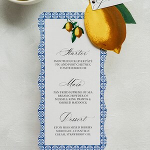 Wedding Lemon Name Card | Wedding Place Setting | Blue and Yellow ...
