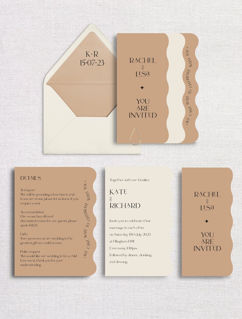 Wedding Digitally Printed A5 Wave Shaped Invitation Shaped Wedding ...