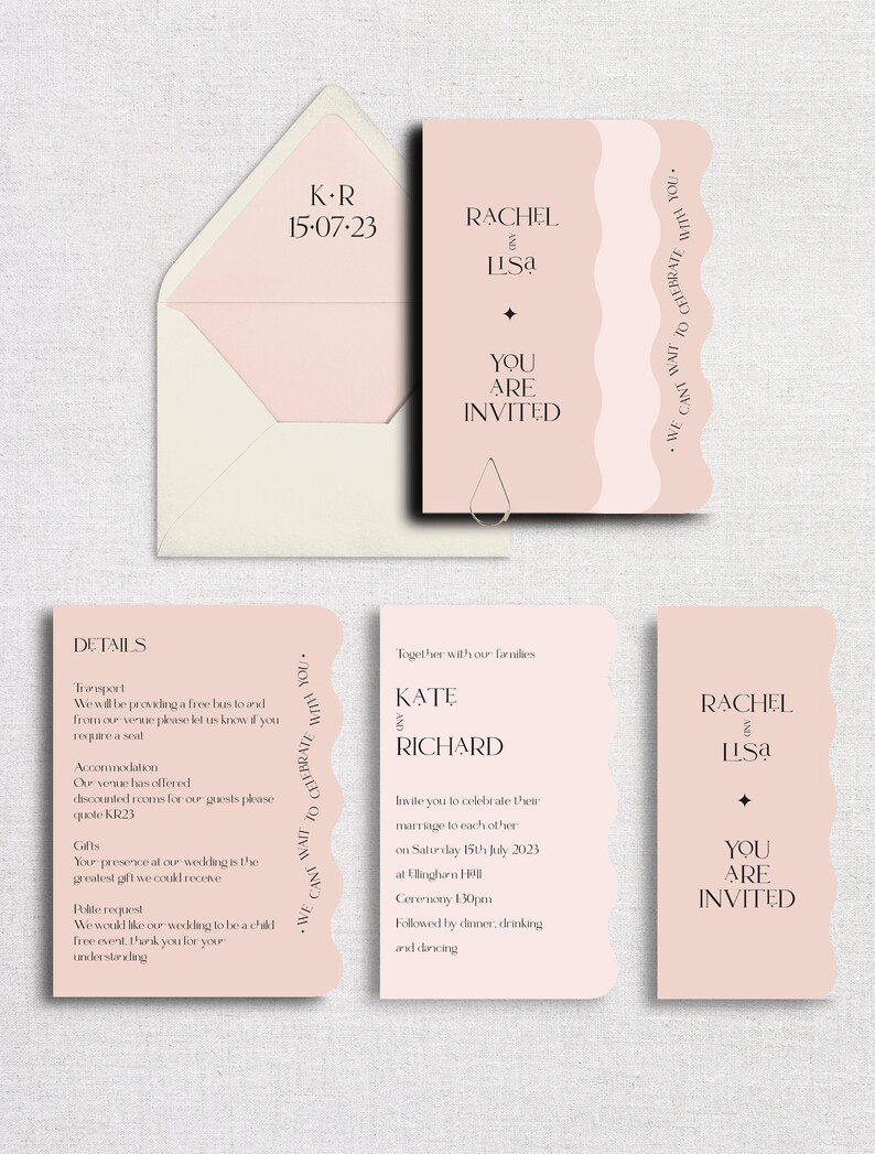 Wedding Digitally Printed A5 Wave Shaped Invitation Shaped - Etsy